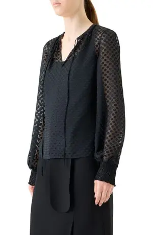 Akris Polka Dot Devoré Peasant Top