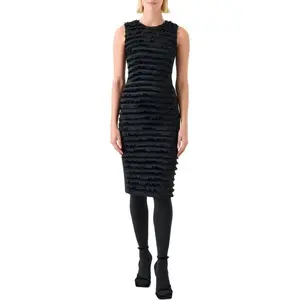 Akris Fringe Stripe Sleeveless Dress - Black