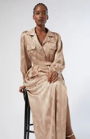 Marina Rinaldi Ottimo Fan Jacquard Long-sleeve Shirtdress