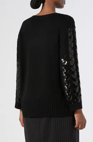 Marina Rinaldi Zac Sequin Cable Stitch Virgin Wool Blend Sweater