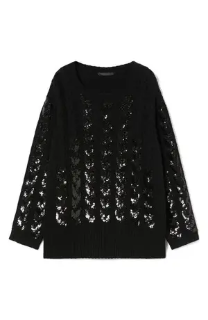Marina Rinaldi Zac Sequin Cable Stitch Virgin Wool Blend Sweater