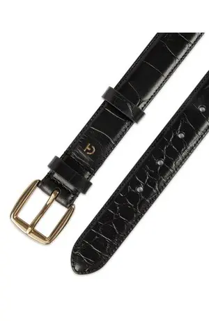 Cole Haan Feather Edge Leather Belt - Black Croc