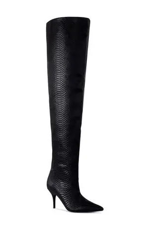 AZALEA WANG Halina Snakeskin Embossed Thigh High Boots