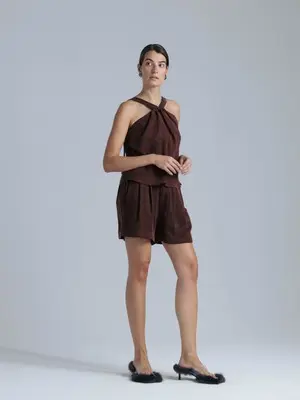 ALAS High Waisted Cupro Shorts - Rust