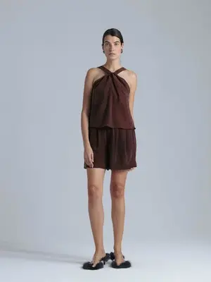ALAS High Waisted Cupro Shorts - Rust