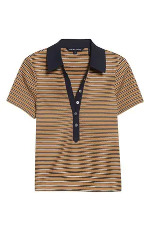 Veronica Beard Kearney Stripe Stretch Cotton Rib Polo - Brown Multi
