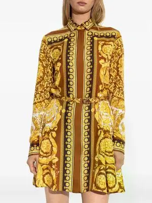 Versace Silk Barocco Print Mini Shirt Dress - Yellow