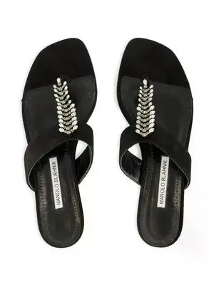 Manolo Blahnik Crystal-embellished Suede Flat Sandals