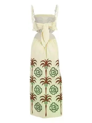 Johanna Ortiz Palm-tree Embroidered Cut-out Maxi Dress - Neutrals