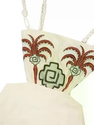 Johanna Ortiz Palm-tree Embroidered Cut-out Maxi Dress - Neutrals
