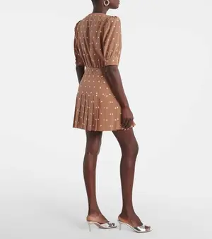 Alessandra Rich Pleated Polka-dot Silk Minidress - Brown
