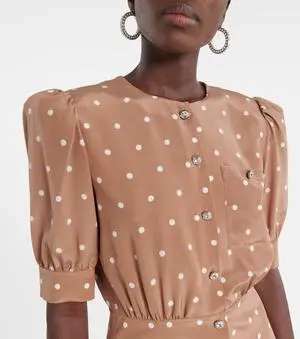 Alessandra Rich Pleated Polka-dot Silk Minidress - Brown