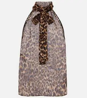 NILI LOTAN Alla Tie-neck Leopard-print Silk Top - Multicoloured