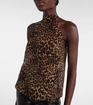 NILI LOTAN Alla Tie-neck Leopard-print Silk Top - Multicoloured