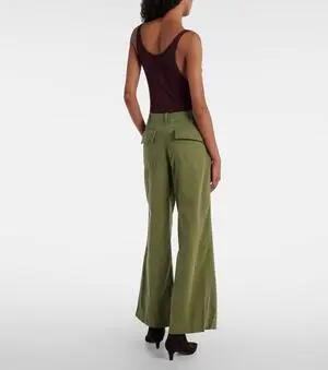 NILI LOTAN Leon Mid-rise Wide-leg Twill Pants - Green