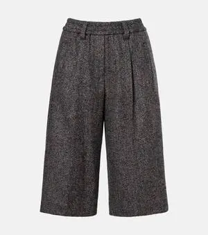 Brunello Cucinelli Herringbone Wool-blend Shorts - Grey