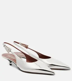 Paris Texas Jessica Mirrored Leather Slingback Pumps - Silver