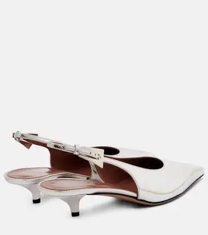 Paris Texas Jessica Mirrored Leather Slingback Pumps - Silver