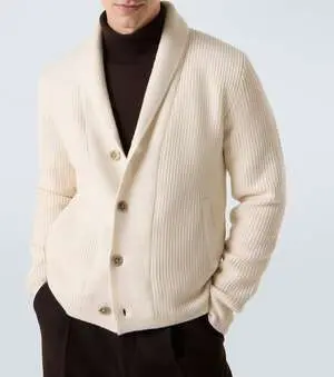 Herno Ribbed-knit Wool Cardigan - White