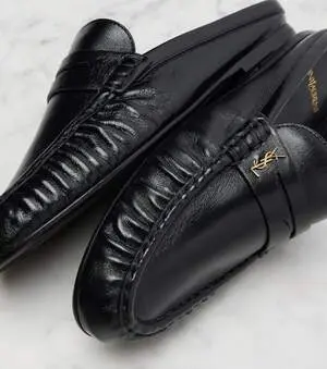 Saint Laurent Le Loafer Leather Mules - Black
