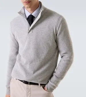 Canali Waffle-knit Wool And Cashmere Turtleneck Sweater - Grey