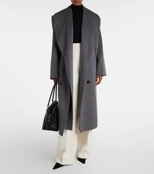 RÓHE Scarf-detail Double-breasted Wool And Cashmere Coat - Grey