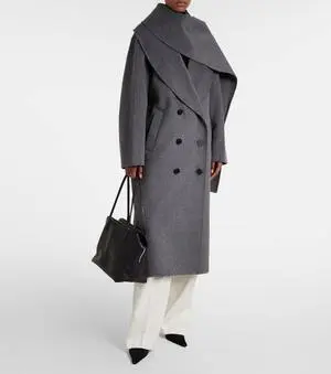 RÓHE Scarf-detail Double-breasted Wool And Cashmere Coat - Grey