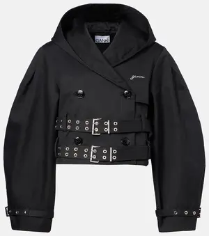 GANNI Belted Cropped Cotton Jacket - Black