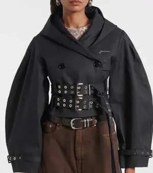 GANNI Belted Cropped Cotton Jacket