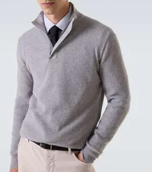 Canali Waffle-knit Wool And Cashmere Sweater - Grey