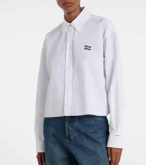 Miu Miu Cropped Cotton Poplin Shirt
