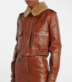 Miu Miu Shearling-trimmed Leather Jacket