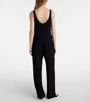 LESET Ari Cropped Crepe Tank Top - Black