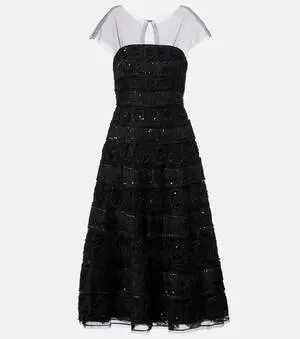 Carolina Herrera Floral-appliqué Sequin Gown
