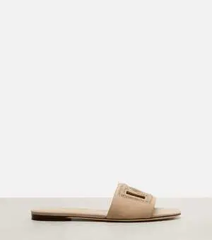 Dolce & Gabbana Embellished Suede Slides - Beige