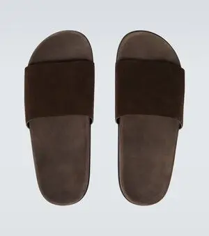 THE ROW Hugh Suede Slides - Brown