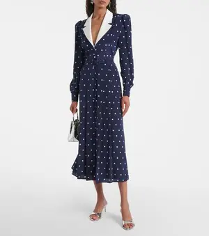 Alessandra Rich Polka-dot Silk Satin Shirt Dress