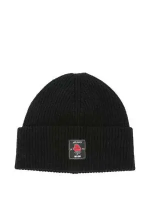 MSGM Rose-patch Ribbed Beanie - Black