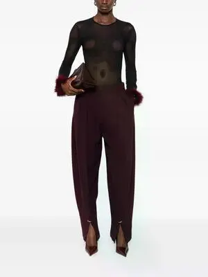 MUGLER Mesh-panel Feather-cuff Top - Black