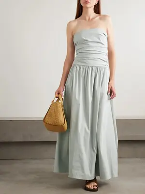 ST. AGNI Strapless Crinkled Cotton-blend Maxi Dress With Tie-back - Silver