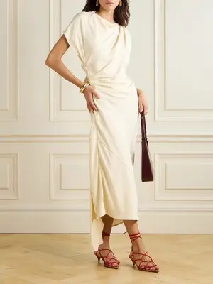 Proenza Schouler Hallie Draped Ruched Twill Midi Dress - Yellow