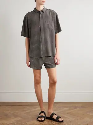 Saint Laurent Striped Silk Crepe De Chine Shirt - Gray