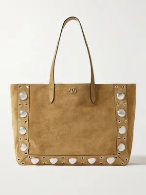 Valentino Garavani Nellcôte Large Embellished Suede Tote Bag - Brown