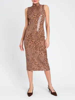 TWINSET Sleeveless Leopard Print Midi Dress - Multicolor