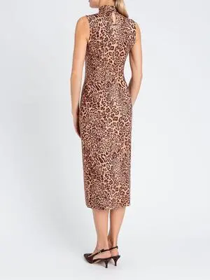 TWINSET Sleeveless Leopard Print Midi Dress - Multicolor