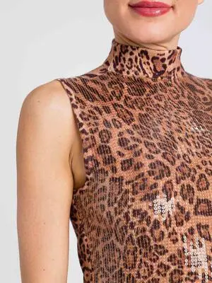 TWINSET Sleeveless Leopard Print Midi Dress - Multicolor