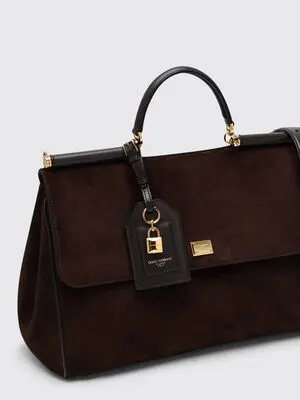 Dolce & Gabbana Suede Top Handle Bag With Charm - Dark