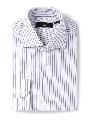 Dunhill Cutaway-collar Striped Cotton Shirt - Blue