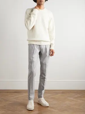 Eleventy Slim-fit Pleated Wool And Cashmere-blend Drawstring Trousers