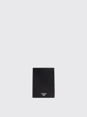 Emporio Armani Saffiano Bifold Document Holder With Monogram And Logo - Black